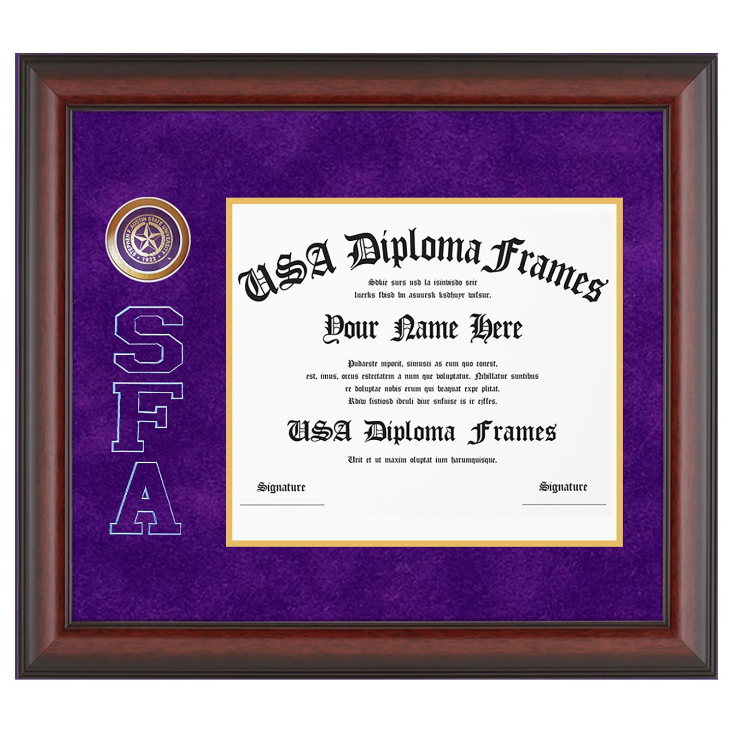 Cherry Mahogany Matte Diploma Frame with SFA Letters | Jack Backers ...